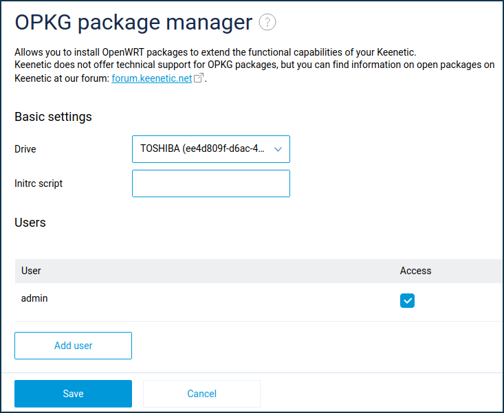 Installing the Entware repository package system on a USB drive – Keenetic